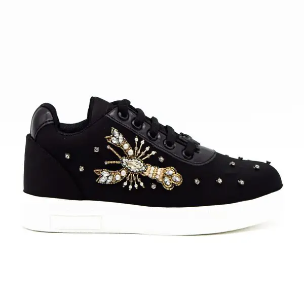 RETTROSE Kehlani Luxury Lycra Handmade Embellished Tennis Shoe - Black