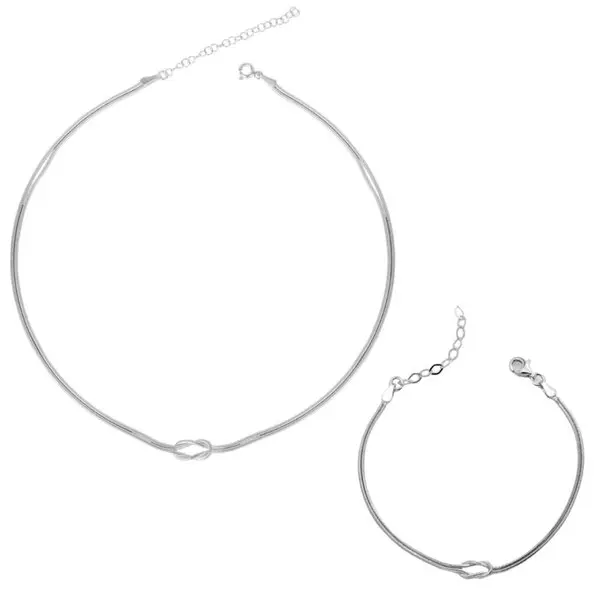 SPERO LONDON Snake Chain Knot Bracelet & Choker Set In Sterling - Silver