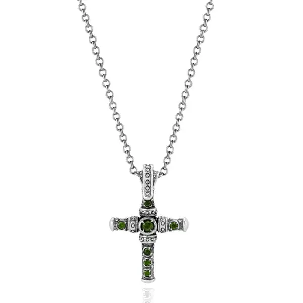 UNALOE Silver / Green Mystic Cross Necklace With Emerald In Sterling Silver Elegant Jewelry - Silver/green