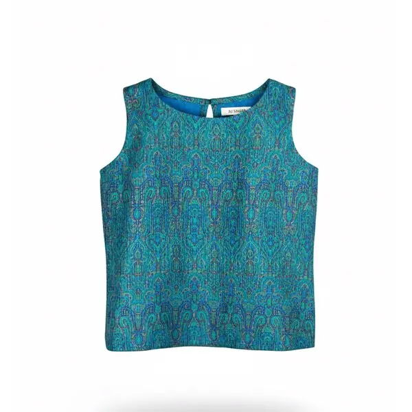 STOVARIA Embroidered Pure Tussar Silk Sleeveless Top With Wooden Button - Green
