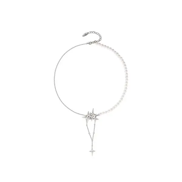 RETRO CHIC Silver / White White Starry Necklace - Silver/white