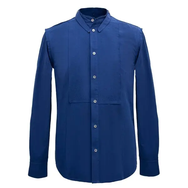 SMART AND JOY Shirt With Topstitched Bib And Removable Collar - Blue