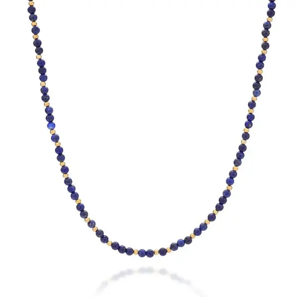 NELLOU JEWELLERY Blue / Gold Jewel Bead September Birthstone Necklace Gold Plated Sterling Silver Lapis - Blue/gold