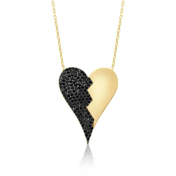 SHYMI Gold / Black Half Pave Heart Necklace Black - Gold/black
