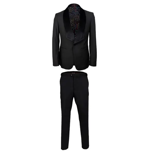 DAVID WEJ Alfredo Single Breasted Velvet Shawl Lapel Tuxedo Set - Black