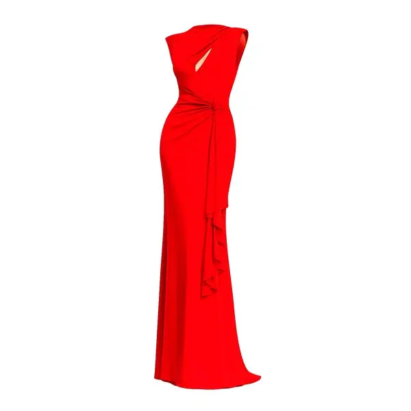 TANTRA SPAIN SL Long Dress Draped At The Shoulder With Slit And Bow - Red