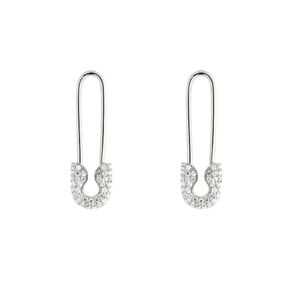 SPERO LONDON Pave Safety Pin Earrings Jewelled Sterling - Silver