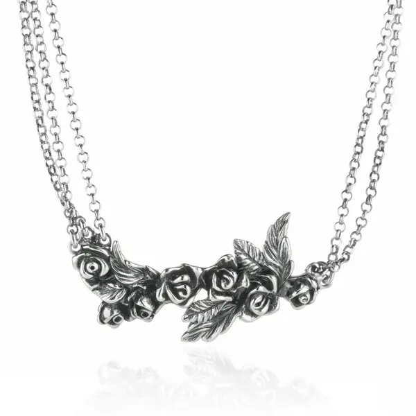 UNALOE Sterling Rose Choker Necklace – Floral Statet Necklace, Handmade Italian Jewelry - Silver