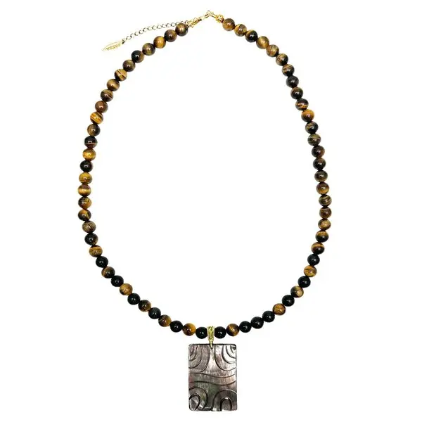 FARRA Tiger Eye With Shell Pendant Necklace - Brown