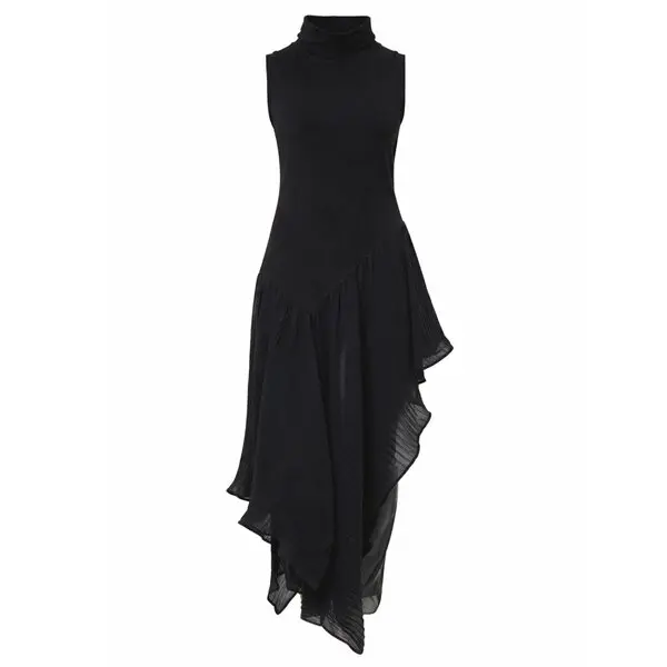 METAMORPHOZA Sleeveless Tunic With Pleated Chiffon Layer - Black