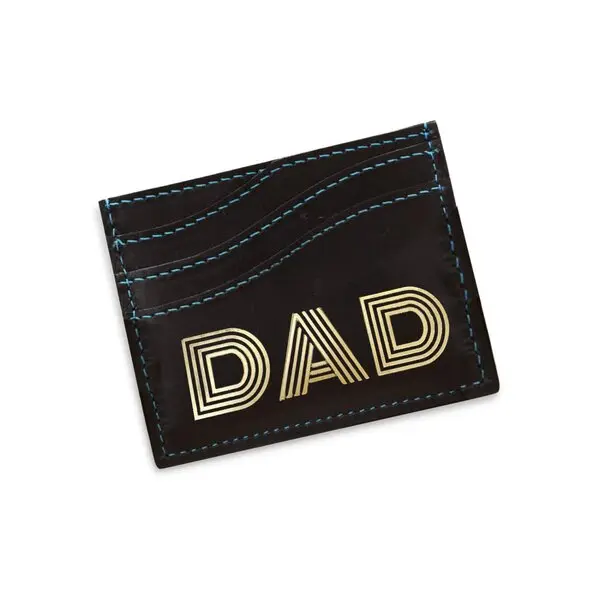 VIDA VIDA Leather Wave Card Holder With Contrast Blue Stitch For Dads - Black
