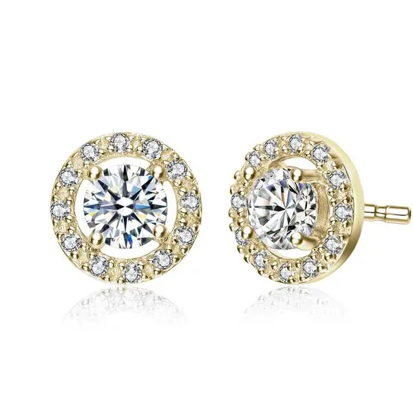 GENEVIVE Rachel Glauber Plated With Clear Round Cubic Zirconia Halo Stud Earrings - Gold