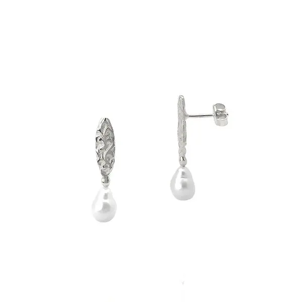 SPERO LONDON Drop Baroque Pearl Natural Textured Sterling Authentic Earrings - Silver