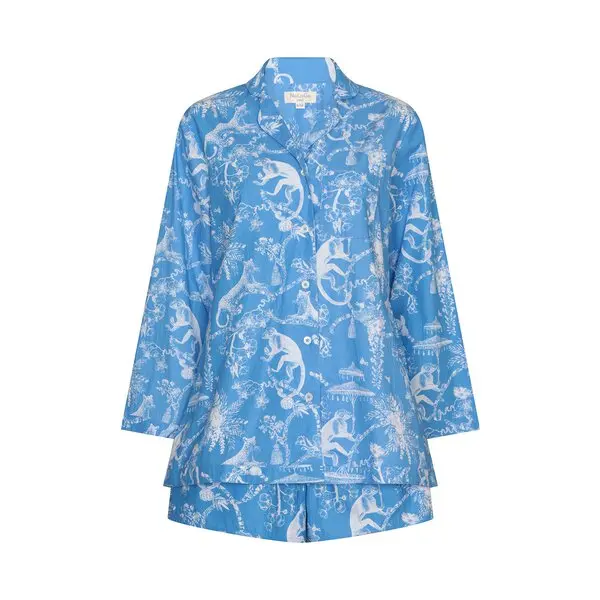 NOLOGO-CHIC Jungle Print Cotton Poplin Shorts Pj Set - Blue