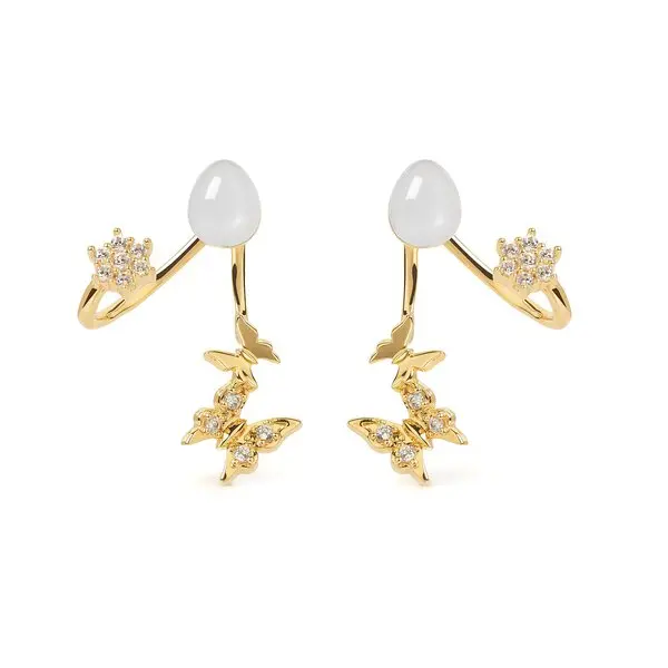 FREQNC ATELIER Butterfly Earrings Moonstone Ear Jackets - White