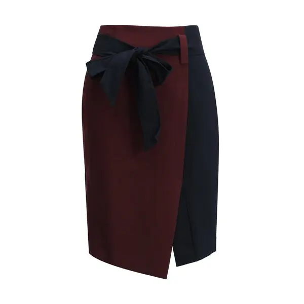 SMART AND JOY Asymmetrical Color Block Skirt With Knot Belt - Black