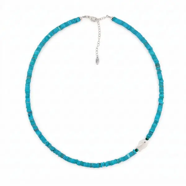 Kris Nations Turquoise & Mother Of Pearl Fish Necklace - Silver