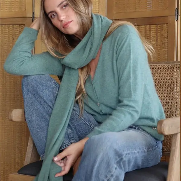 BEL CASHMERE Fringed Knitted Scarf - Green