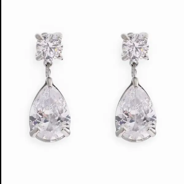 JAGGED HALO JEWELRY Regal Crystal Drop Earrings - Silver