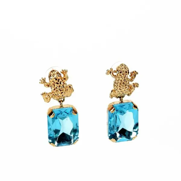 ADDICTED2 Armonia Gold Plated Light Crystal Earrings With Frog - Blue