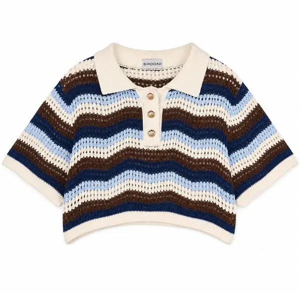 SHOONI Suki Crochet Polo Top - Brown