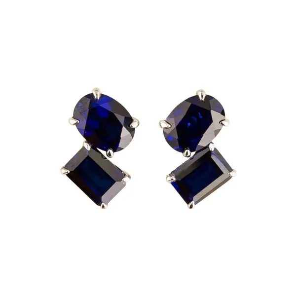 JUVETTI  Silver / Blue / White Buchon White Gold Blue Sapphires Geometric Earrings - Silver/blue/white