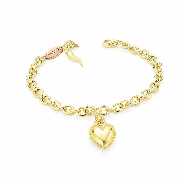 UNALOE Plated Sterling Silver Bracelet With Heart & Cornicello Charms – Elegant Symbolic Jewelry - Gold