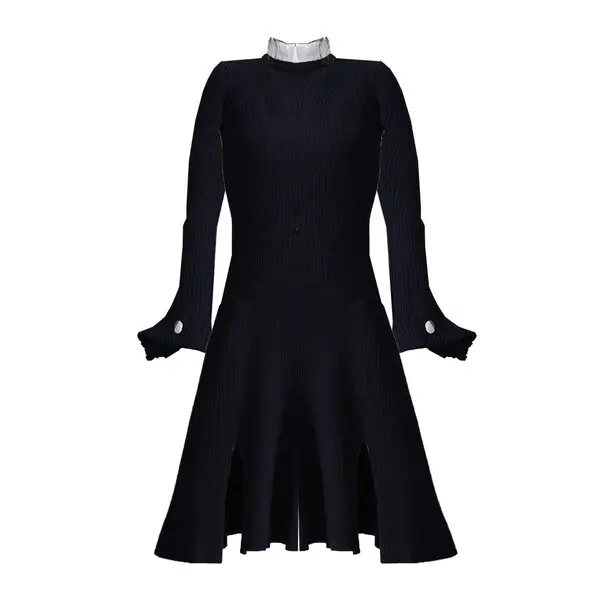 SMART AND JOY Pleats Collar Preppy Knit Midi Dress - Blue
