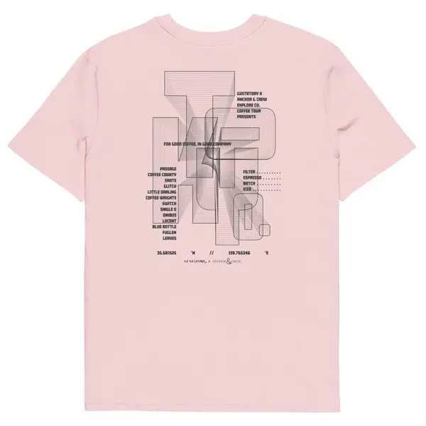 ANCHOR & CREW Cotton Gustatory Tokyo Coffee Scene Organic Cotton Embroidered T-shirt - Pink