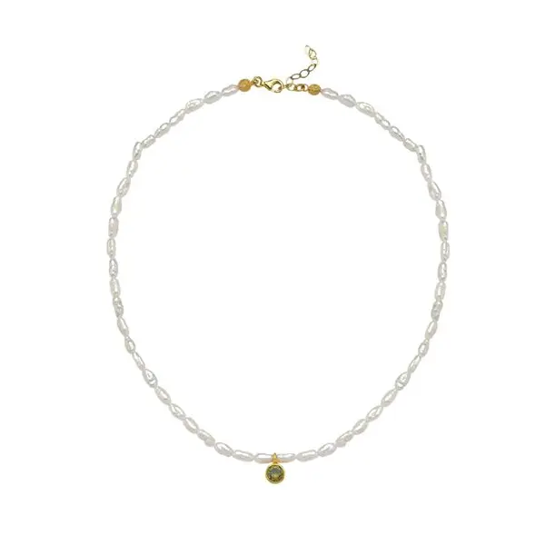LINYA JEWELLERY Cosmic Small Pearl Zodiac Necklace Light Birthstone - Green