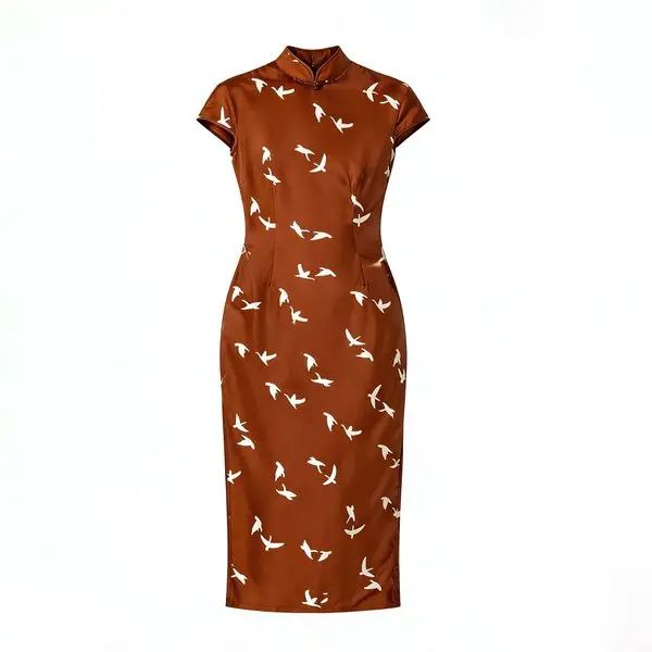 SILKINC Swan Goose Backless Dark Cheongsam