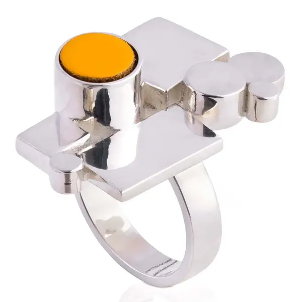N'DAMUS LONDON Silver / Yellow Ada Sterling Silver & Yellow Leather Ring - Silver/yellow