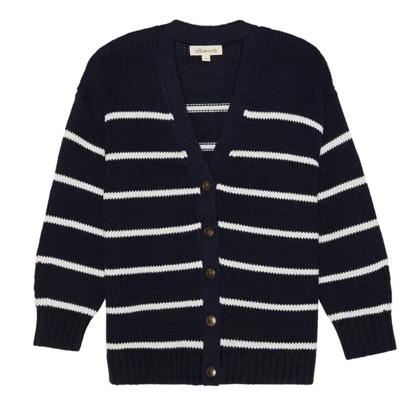 ELLSWORTH + IVEY Elizabeth Knit Cardigan Navy Ivory - Blue