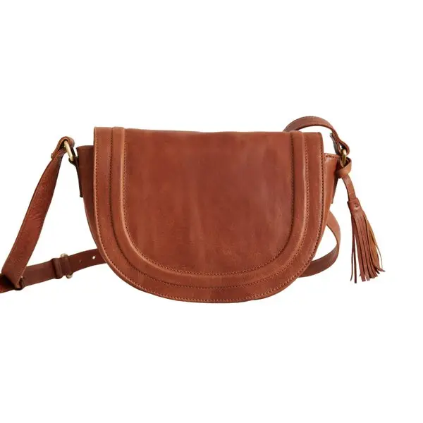 VIDA VIDA Luxury Soft Leather Saddle Bag With Tassel Tan - Brown