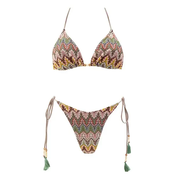 AULALA PARIS Neutrals Rose Blush Triangle Broderie Bikini With Tessels - Blue