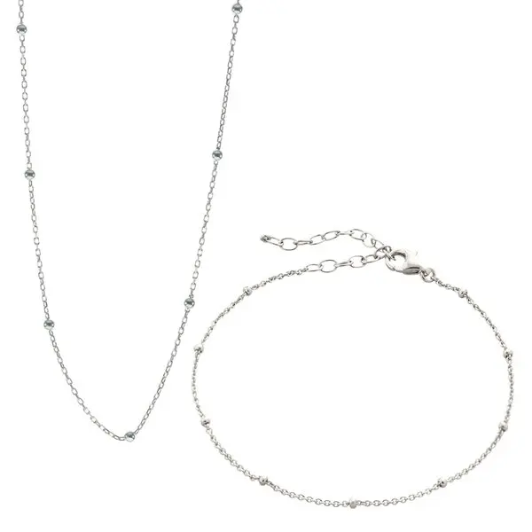 SPERO LONDON Bead Chain Sterling Satellite Necklace & Bracelet Set - Silver