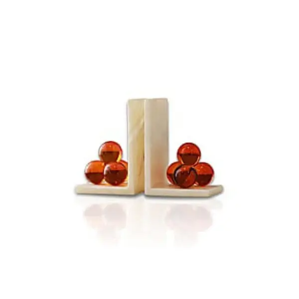 MARLETH White / Red Marble Bookends With Amber Spheres Set Of Two - White/red