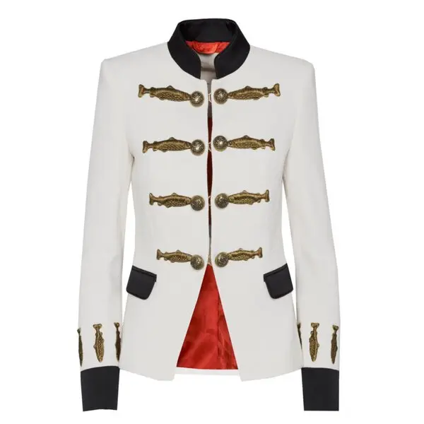 THE EXTREME COLLECTION Neutrals / Ivory Military Tailored Blazer With Gold Embroidery - White