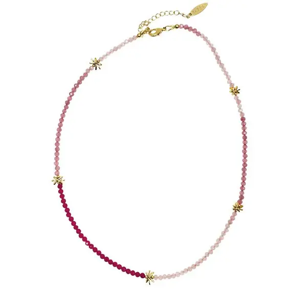 FARRA Red Ruby And Opal Color Necklace - Pink