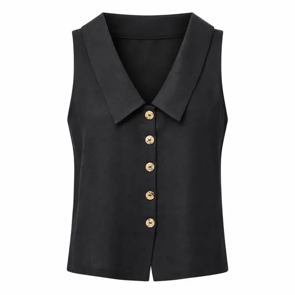 MARIELĒ Gianna Low-cut-back Linen Top - Black
