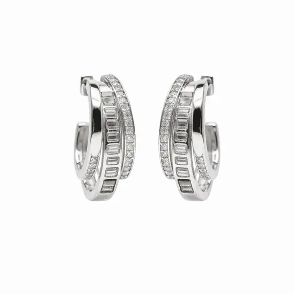 NATIVE GEM Sterling Cz Pavé Triple Threat Huggie Earrings - Silver