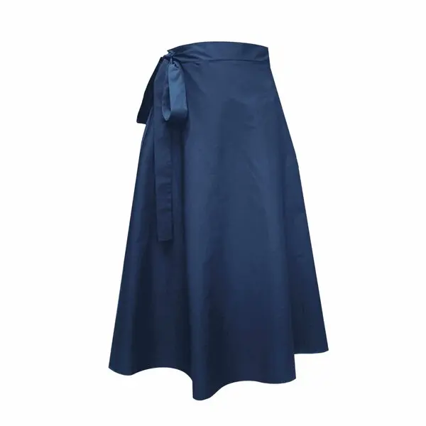 FROCK TALES Illusion Midi Wrap Skirt With Pockets In Navy - Blue