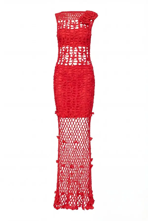 ANDREEVA Vanilla Handmade Maxi Crochet Dress - Red