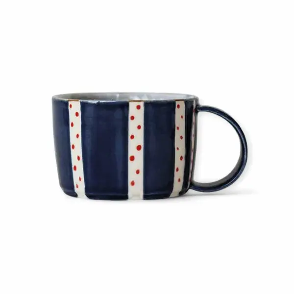 Lali Design Studio Enjoy Handmade Porcelain Coffee Mug Navy Dots - Blue