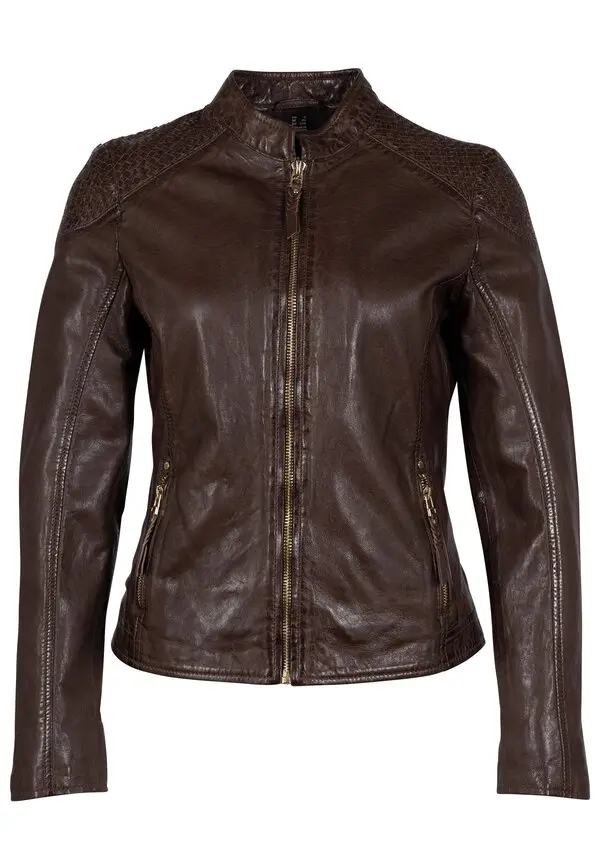 Mauritius Basket Weave Leather Jacket Alisah Dark - Brown