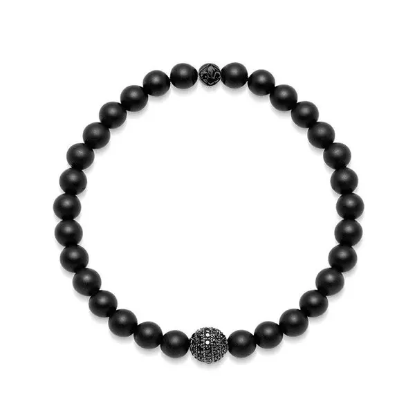 NIALAYA JEWELRY Wristband With Matte Onyx And Cz Diamond - Black