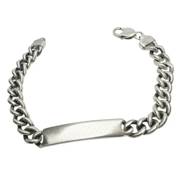 TG-JEWELLERY BY TAMARA GERVASIO Silver / Black ’s Sterling Silver Id Bracelet – Satin & Oxidised Finish, Handmade - Silver/black