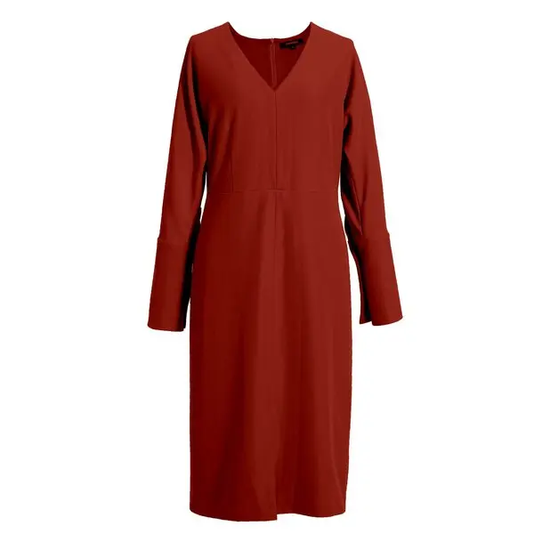 SMART AND JOY Bat Sleeves And V-neck Dress Rust - Red