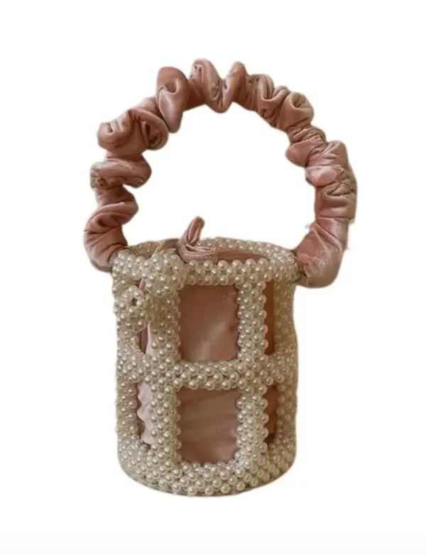 LULA-RU Velvet & Pearl Bag Pale Pink - Orange