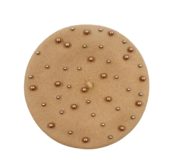 MISS CICCONI Taylor Mocha Mousse Wool Beret Hat Embellished Pearls Adult Size - Brown